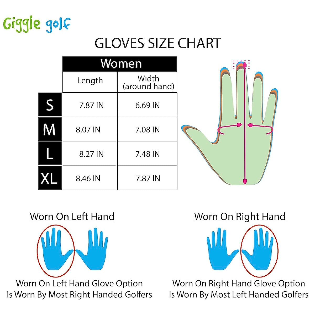 Giggle Golf Women's Golf Glove (Medium, Worn On Left Hand, Cat)
