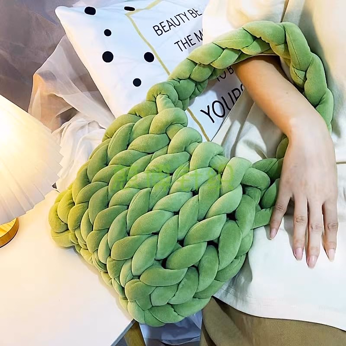 Velvet Chunky Bulky Giant Arm Knitting Yarn - Super Soft Tubular Weight Jumbo Yarn for DIY Crochet Hand Knitting Blanket, Pet Bed, Rugs, Pillow, Handbag (2.2LB - Green)