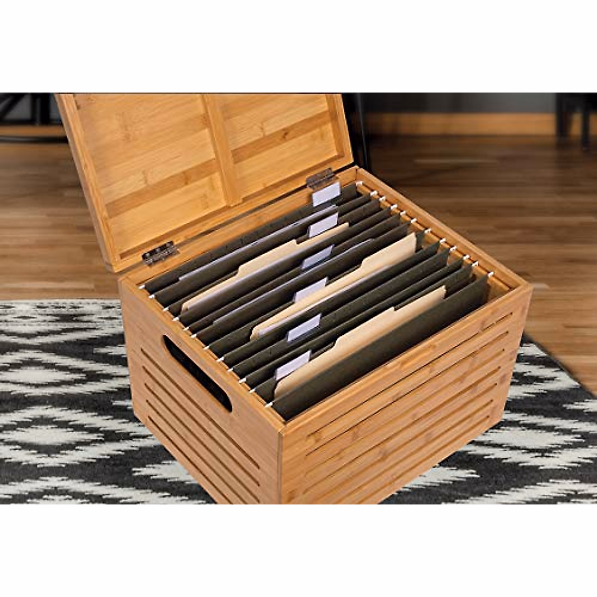 BirdRock Home Rolling File Storage Organizer Box with Lid (NEW VERSION) - Bamboo - Decorative Wood Hanging Filing & Storage Office Box - Letter/Legal - Strong Durable - Toys Blankets Binders - Natural