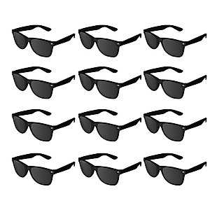 Super Z Outlet Plastic Vintage Retro Style Sunglasses Classic Shades Eyewear Party Prop Favors (12 Pairs) (Black)