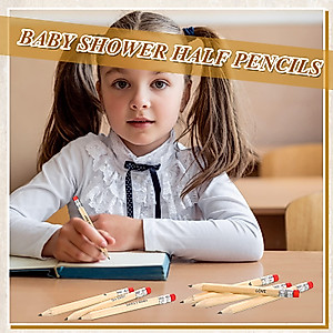 Crtiin 50 Pieces Baby Shower Pencils for Games Mini Golf Half Pencils, Presharpened with Erasers, 4 Inch(Wood Color,Simple Style)