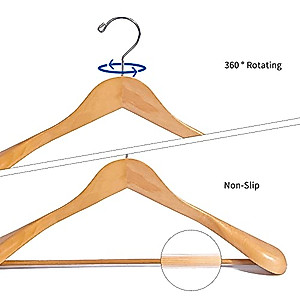 Nature Smile Luxury Natural Wooden Suit Hangers - 6 Pack - Wood Coat Hangers,Jacket Outerwear Shirt Hangers,Glossy Finish with Extra-Wide Shoulder, 360 Degree Swivel Hooks & Anti-Slip Bar with Screw