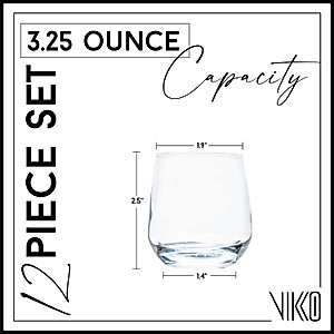 Vikko 3.25 Ounce Shot Glasses, Set of 12 Small Liquor and Spirit Glasses, Durable Tequila Bar Glasses For Alcohol and Espresso Shots, 12 Piece Shooter Glass Set (LAL)