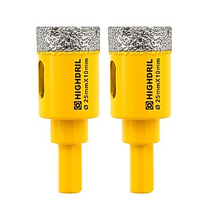 Dry Diamond Core Drill Bit,HIGHDRIL 2pcs Diameter 25mm 1" with Triangle Shank Vacuum Brazed Hole Saw for Concrete Granite Marble Glass Porcelain Tile Masonry Brick