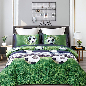 ENJOHOS Twin XL Bedding Comforter Set for College Boys, 3 Pieces Twin Size Soccer Bedding Sets for All Season, Lightweight Soft Microfiber Sports Comforter with 2 Pillow Cases