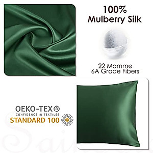 100% Pure Mulberry Silk Pillowcase for Hair and Skin with Hidden Zipper - 22 Momme Premium 6A Grade, 600 Thread Count, Silk Pillow Cases Standard Size 20"x26" (Dark Green, 1pc, with Gift Box)