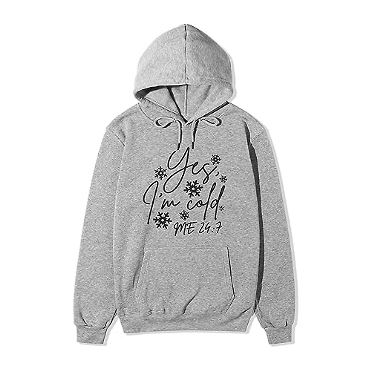 DOLKFU prime deals of the day today only cute sweatshirts for women Womens Yes I'M Cold Me 24:7 Hoodies Long Sleeve Casual Drawstring Hooded Pullover Trendy Loose Fit Sweatshirts Gray L