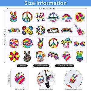 ADXCO 144 Pieces Hippie Tattoos Stickers Hippie Assorted Groovy Hippie Temporary Tattoos Waterproof Love and Peace Sign Hippie Tattoos Hippie Theme Party Tattoos for Hippie Party Favors