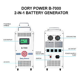 Dory B7000 7160 Wh capacity 3000W Battery Generator Portable Power Station and Uninterruptible Power Supply (UPS) Pure Sine Wave AC 110V output for battery backup and portable power