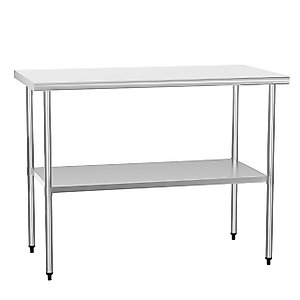 Stainless Steel Table 24 x 48 Inches Commercial Metal Work Table with Adjustable Undershelf and Bullet Feet for Kitchen Prep, Outdoor, Restaurant, Hotel & Garage