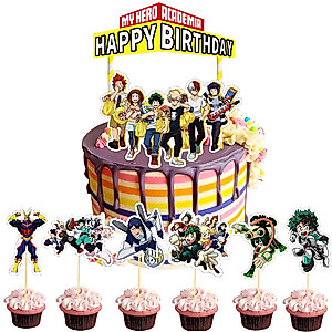 My Hero Academia Party Supplies, Birthday Decorations Set Including Balloons, Banner, Cake Toppers, Cupcake Toppers for MHA Fans Kids, MHA Theme Birthday Party Supplies