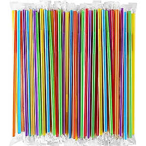[Individually Wrapped] 100 Pcs Colorful Flexible Plastic Straws, Disposable Bendy Straws, 10.2" Long and 0.23'' Diameter, BPA-Free