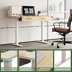 Our Modern Space 2-Drawer Height Adjustable 45" Electric Standing Desk - Upgraded Ultra Durable Home Office Large Rectangular Computer Table or Laptop Sit Stand Workstation - Maple