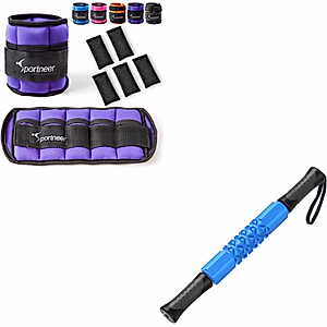 Sportneer Adjustable Ankle Weights+Handheld EVA Foam Roller Massage Stick