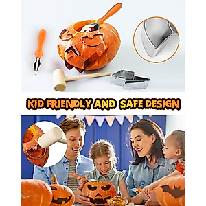 JUSTOTRY Pumpkin Carving Kit with Hammer Safe for kids, Halloween Pumpkin Cutter Tools, Durable Stainless Steel Non-knife Shaped Stencils, Pumpkin Carving Set for Adults, 23 PCS