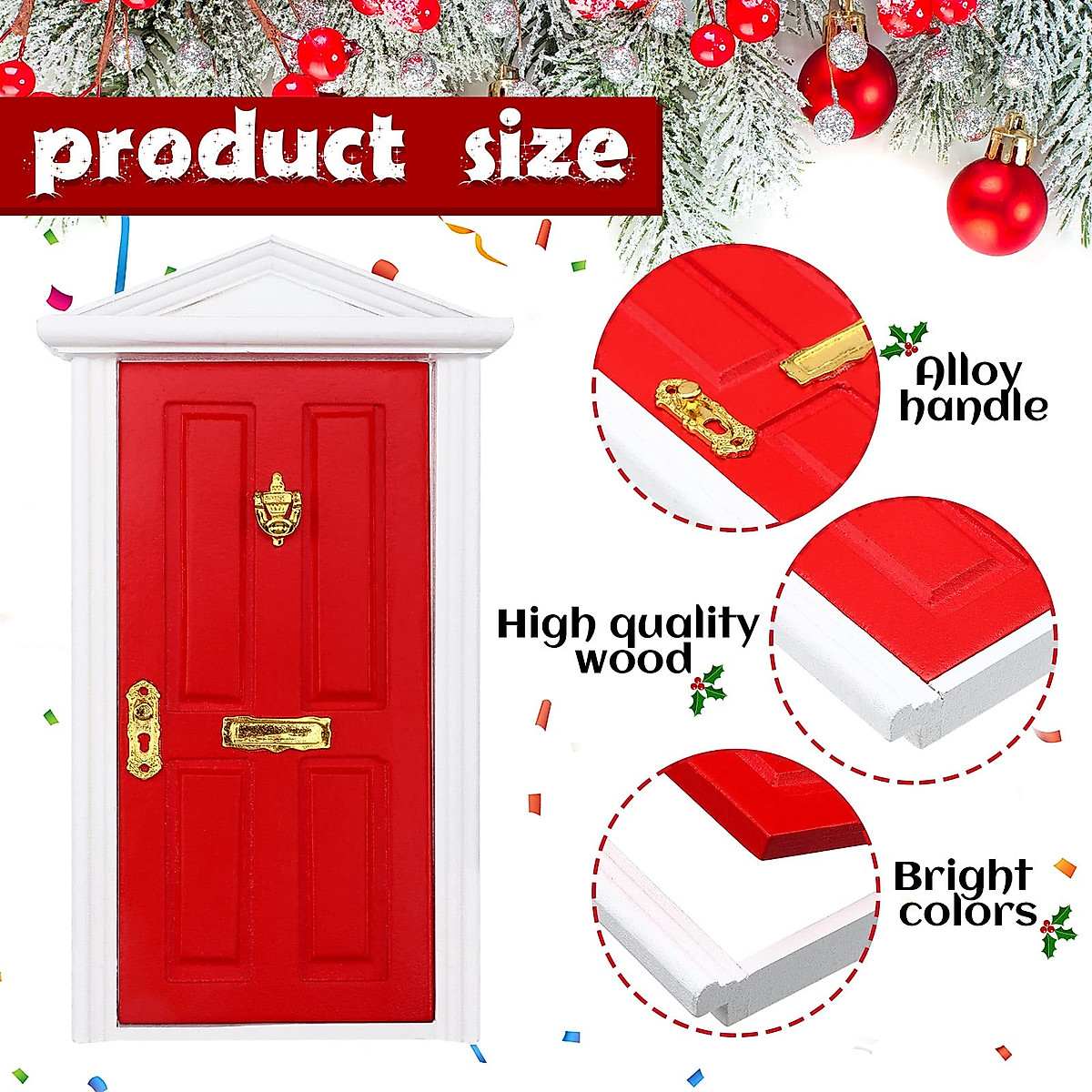 20 Pcs Christmas Elf Girl Fairy Doors Decorations Door Enchanted Fairy Doors Tiny Outdoor Xmas Decor Wooden Tiny Miniature for Child Xmas Accessories Fairy Tale (Red Door)