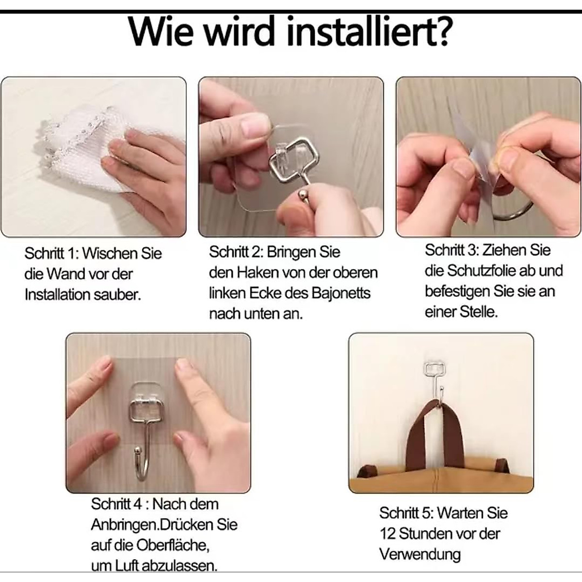 Generic Ultra Strong 50lb (Max) Transparent Self-Adhesive Hooks - Heavy-Duty Wall Hooks for Kitchen, Bathroom, Ceiling, and More - The Ultimate Organizational Solution (Pack of 10), ZJH-G-BST008