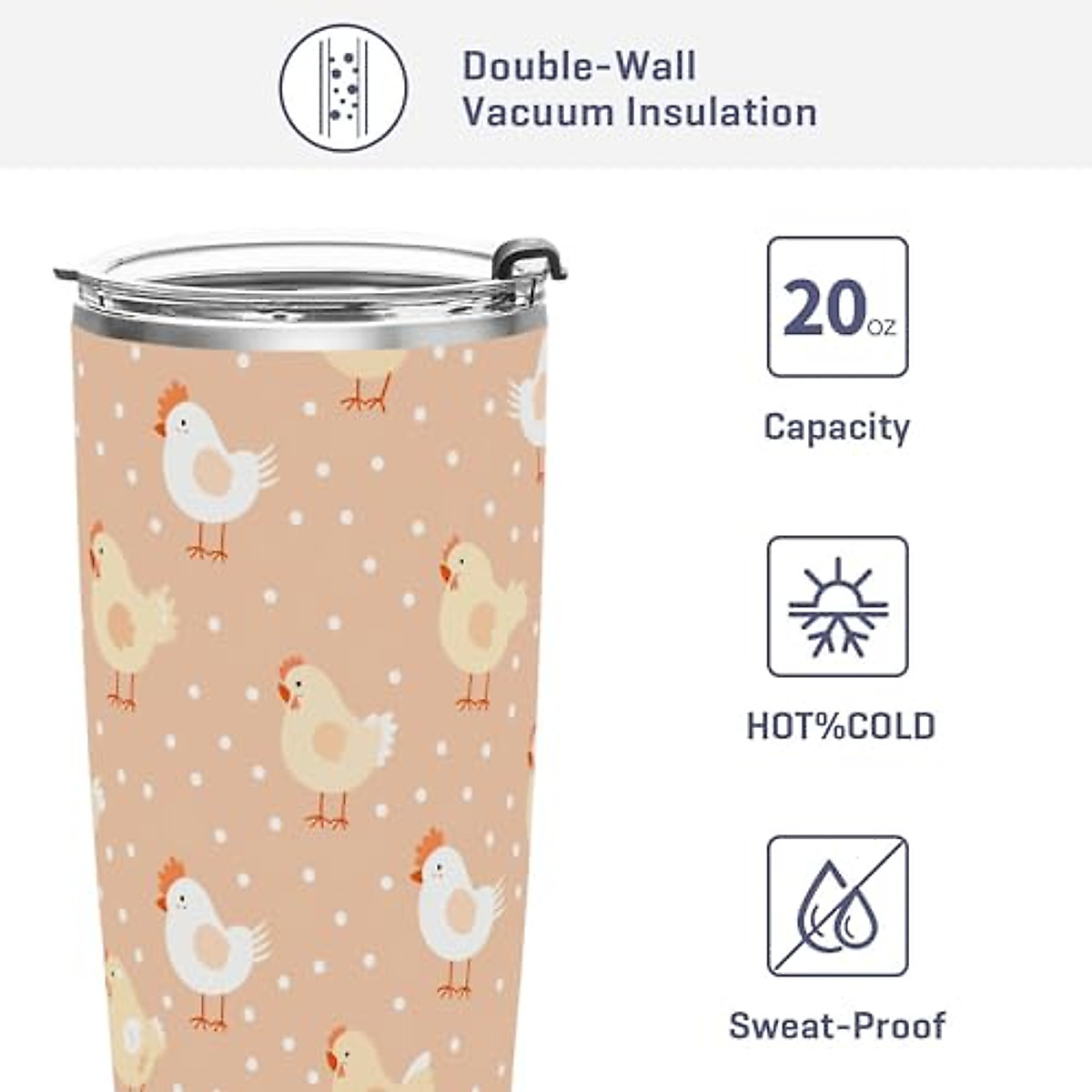 sanluoli Orange Cartoon Cute Chicken Stainless Steel cup for hot drinks with Lid and Straw coffee travel mug 20oz for Home, Office or Car leakproof tumbler with straw 20 OZ