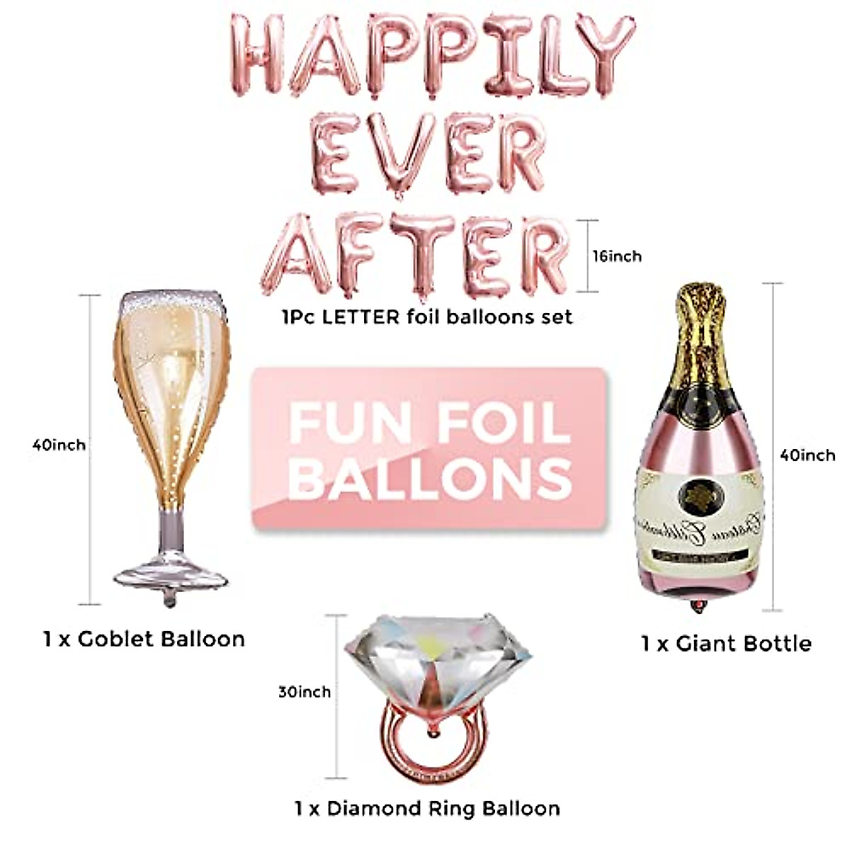 Bridal Shower Decorations Rose Gold Wedding Decorations Wedding Signs Just Married Decorations Happily Ever After Balloons Sign Bachelorette Banner Engaged Banner Bridal Party Decorations Decor