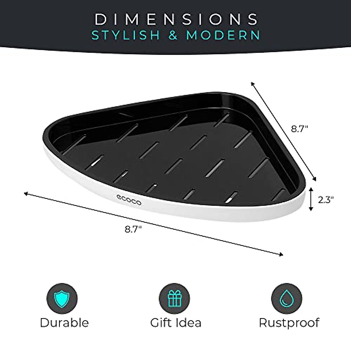 Bathroom Floating Organizer Corner Shower Caddy Shelf. Wall Mount With Extra Strong Self Adhesive, No Drilling, Easy Drainage and Rustproof. (White/Black)