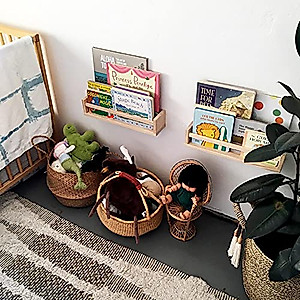 BOMID Wall Bookshelves,Set of 4 Natural Wood Floating Bookshelf,Nursery Shelves,Floating Book Shelves for Wall(Burlywood)