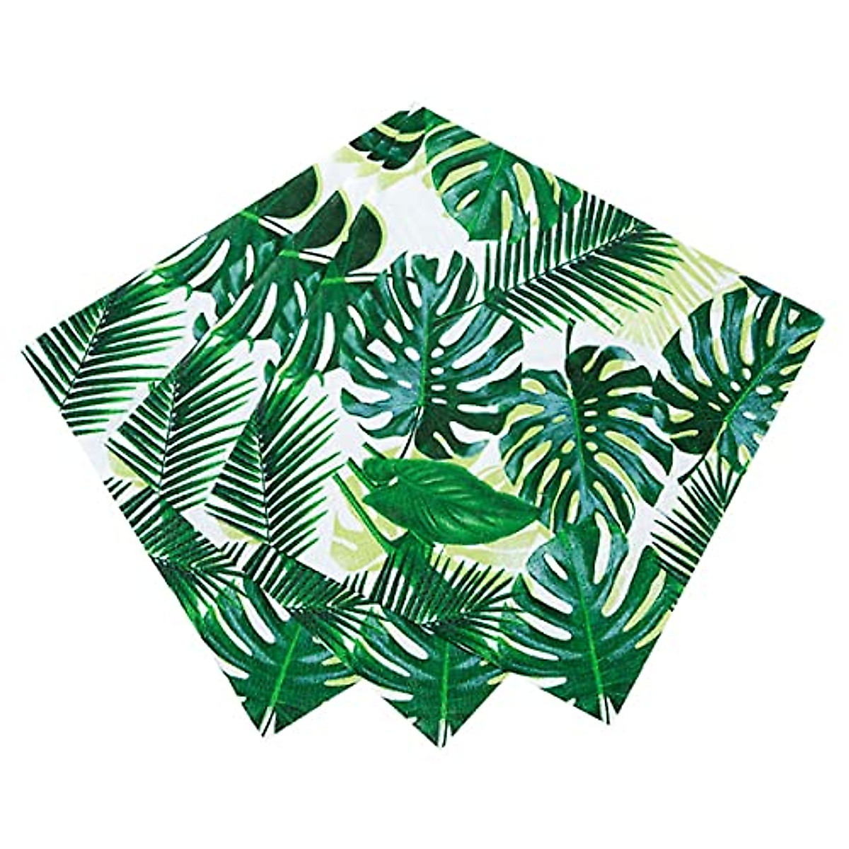 Talking Tables Pack of 50 Tropical Napkins Paper Palm Leaf Serviettes for Kid's Jungle Party, Hawaiian Theme, Luau, Summer, Dinosaur, Decoupage Green