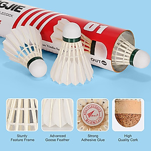 Philonext Goose Feather Badminton Shuttlecocks Birdies, 12 Pack Hight Speed Training Badminton Balls with Great Stability for Indoor Outdoor