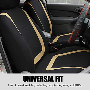 BELOMI Car Seat Covers Full Set, Breathable Premium Cloth Automotive Seat Cover, Universal Front and Rear Seat Covers, Easy to Install Car Accessories for Most Cars Trucks SUV (Beige)