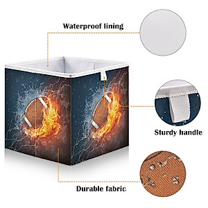 Kigai American Football Water Fire Cube Storage Bin, Large Foldable Organizer Basket for Toys, Shelves, Laundry, Nursery -15.8 x 10.6 x 7 in