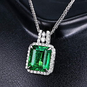 KEETEEN Colorful Life Sterling Silver Necklace with Princess Cut Pendant in Simulated Gemstones (Luxury Emerald)