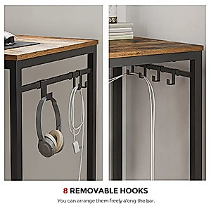 VASAGLE Computer Writing Desk, 55 Inch Office Study Table, Work from Home, with 8 Hooks, Metal Frame, Industrial, 55.1", Rustic Brown