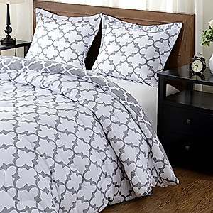 downluxe Lightweight Printed Comforter Set (King,Grey) with 2 Pillow Shams - 3-Piece Set - Down Alternative Reversible Comforter