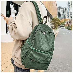 MININAI Preppy Corduroy Backpack Aesthetic Backpack 15.6 inch Laptop College Backpack Cute Book Bag Travel Rucksack Daypack (One Size,Green)