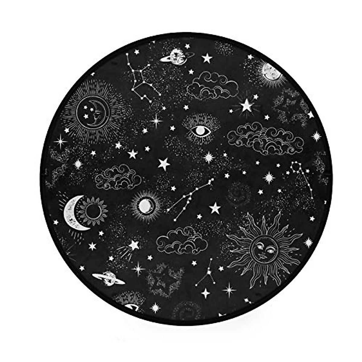 Circular Rugs Sun and Moon for Bedroom 3 Ft Round Rug Small Area Rug Room Decor Washable