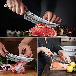VCXOX Professional Chef Knives, Sharp Feather Boning Knife Hand Forged Knife High Carbon Steel Chef Knife Boning knife for Meat Cutting Cooking Knife with Sheath for Kitchen Outdoor Camping