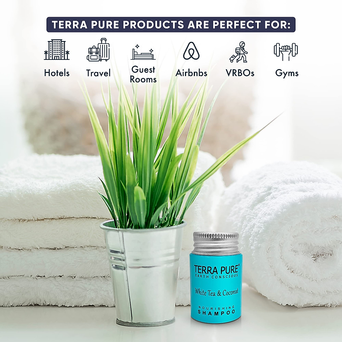 Terra Pure White Tea & Coconut Shampoo, Travel Size Hotel Amenities, 1 oz. (Case of 100)