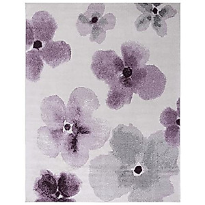 SAFAVIEH Adirondack Collection Area Rug - 8' x 10', Ivory & Purple, Floral Watercolor Design, Non-Shedding & Easy Care, Ideal for High Traffic Areas in Living Room, Bedroom (ADR123L)