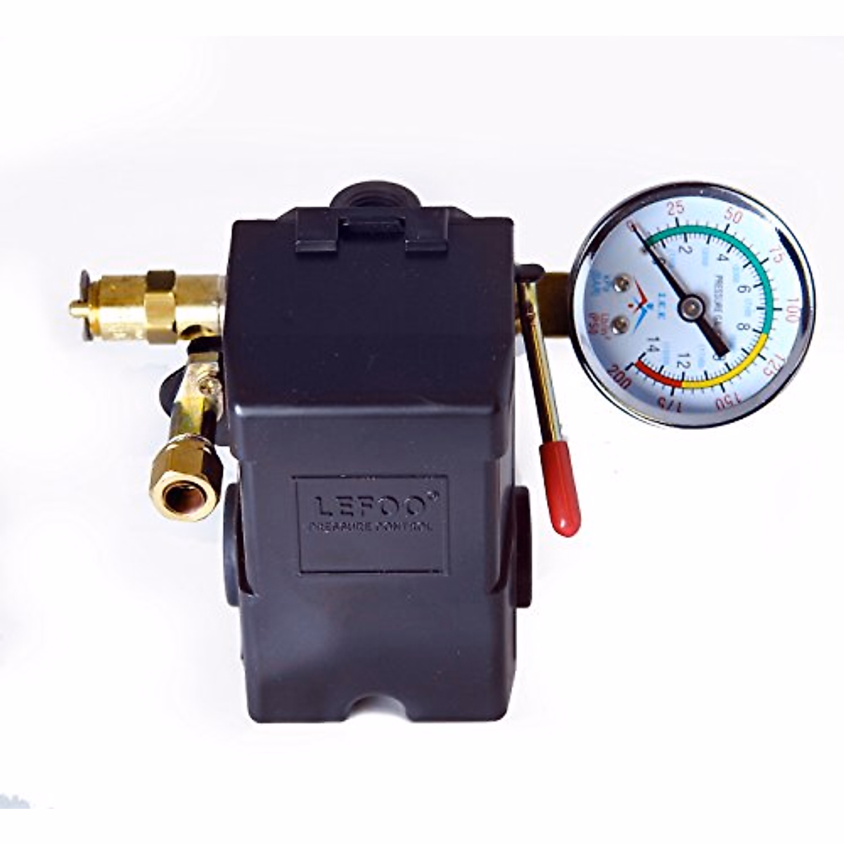 Air Compressor Pressure Control Switch 4 Ports 95-125 PSI w/ 0-200 PSI Gauge 150 PSI pop off valve
