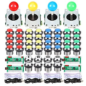 EG STARTS 4 Player LED Arcade DIY Kit USB MAME PC Game DIY & Raspberry Pi Retro Controller DIY Including 4x Arcade Joystick, 40x LED Chrome Arcade Buttons 4x Zero Delay USB Encoder