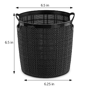 DecorRack Woven Storage Basket Organizer, 6.5 Inch, Wicker Plastic Bin with Handles for Bathroom, Home, and Office (Gray)