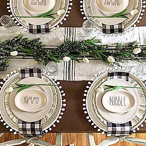 Collive Boho Round Placemat 15 Inch - Farmhouse Woven Jute Fringe Table Mats Set of 4 with Pompom Tassel Place Mat for Dining Room Kitchen Table Decor, White Tribal Folk