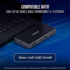 VisionTek VT210 Portable USB-C Dual Monitor Hub - 1x DP, 1x HDMI, 1x VGA, 2X USB-A Ports, 1x USB-C for Windows/MacOS/ChromeOS/iOS