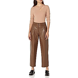 The Drop Women's Theor Vegan Leather Trouser, Coffee Bean, M