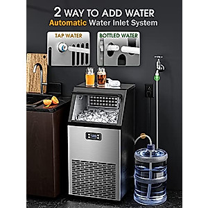 Joy Pebble Commercial Ice Maker Machine,100 lbs/day,33 lbs Basket,2-Way Add Water, Commercial Ice Machine with 7-Gear Ice Thickness,24 Hour Timer,Self Cleaning Ice Maker for Bar,Restaurant,Home,Office
