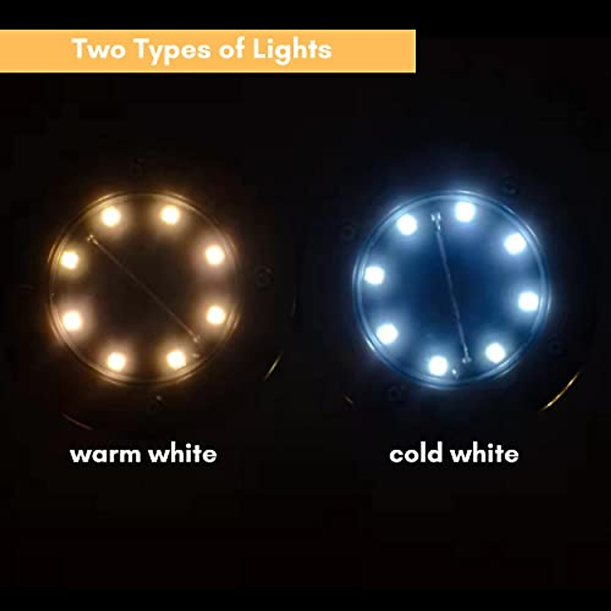 JHBOX Solar Pathway Lights, 8 LED Outdoor Waterproof Landscape Path Solar Ground Lights, Disk Lights for Path, Garden, Driveway, Winter Holiday Decor Christmas Lights (Cold White Light, 8 Pack)