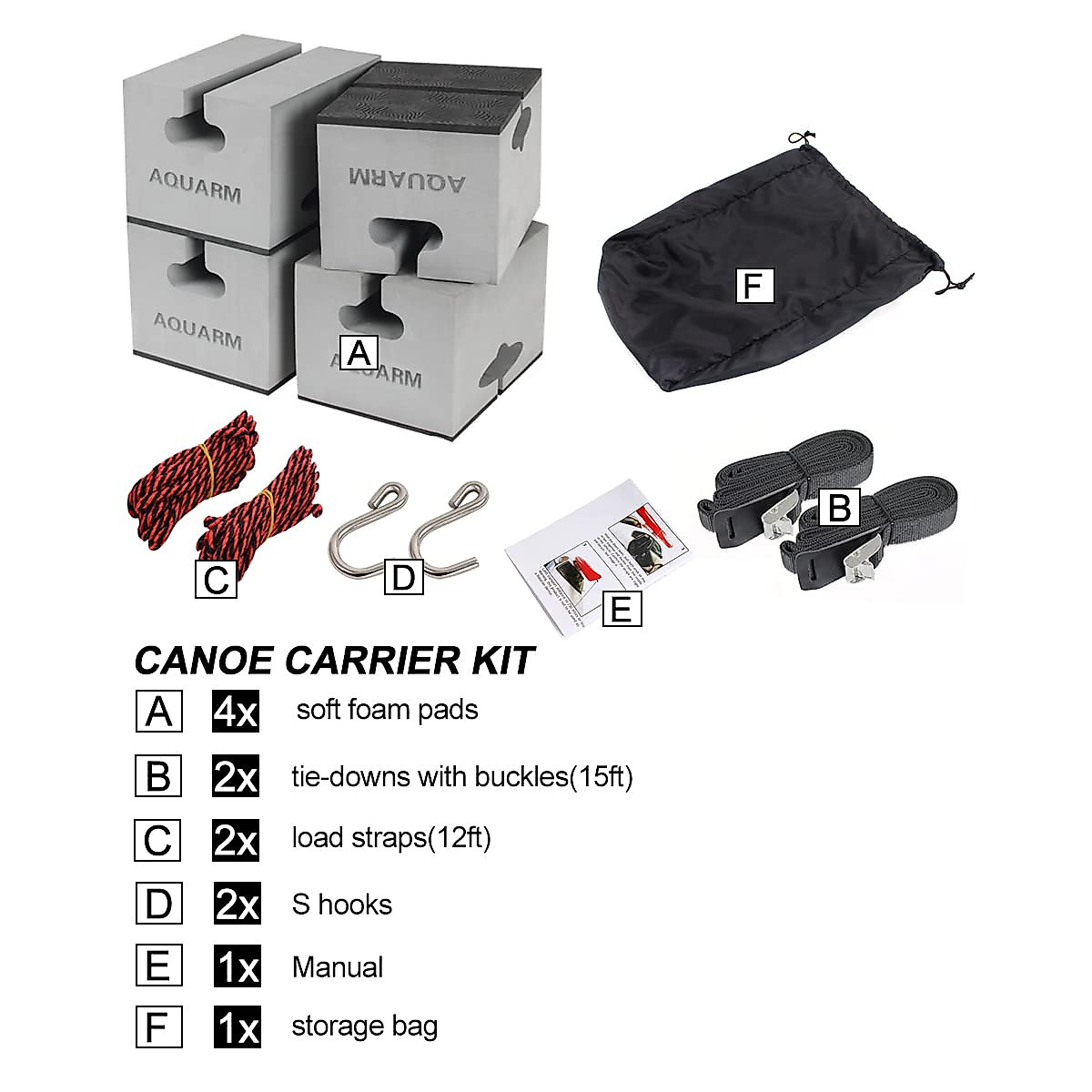 AQUARM Universal Canoe Carrier Kit Canoe Foam Block for Roof Soft Standard Replacement Car Top Roof Racks Pads with Tie-Downs, 6 inch