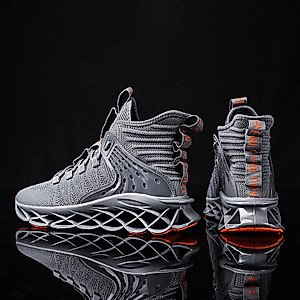 DUDHUH Running Shoes for Men Comfortable Athletic Cross Trainer Casual Walking Fashion Mens Tennis Sock Sneakers Grey