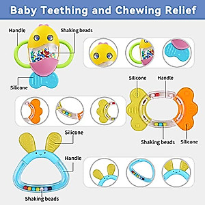 MOONTOY Baby Rattles Teether Set Toys for 0 1 2 3 4 5 6 7 8 9 10 11 12 Month Old Baby Boy Girl, 9PCS Baby Toys Sensory Toys Early Development Newborn Birthday Gifts Infant Toys 0-3-6-12 Month