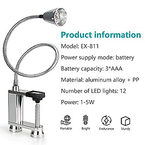 BBQ Grill Light 12 LED Super Bright, Jhua 24 inch Long Flexible Neck Attaches Clip On Outdoor Barbecue Lamp with Magnet, Screw Clamp for Barbecue Grilling, Table or Workbench - Battery Operated