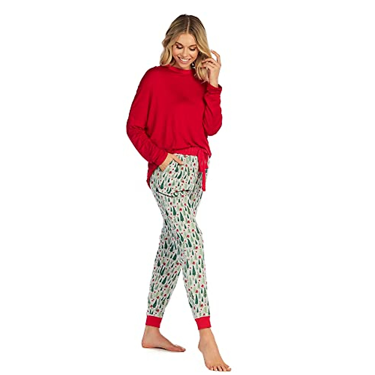 Mud Pie Womens Holiday Christmas Pajamas Set, Red, Small